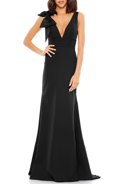 Mac Duggal Sleeveless V-neck Bow Detail Mermaid Gown - Black