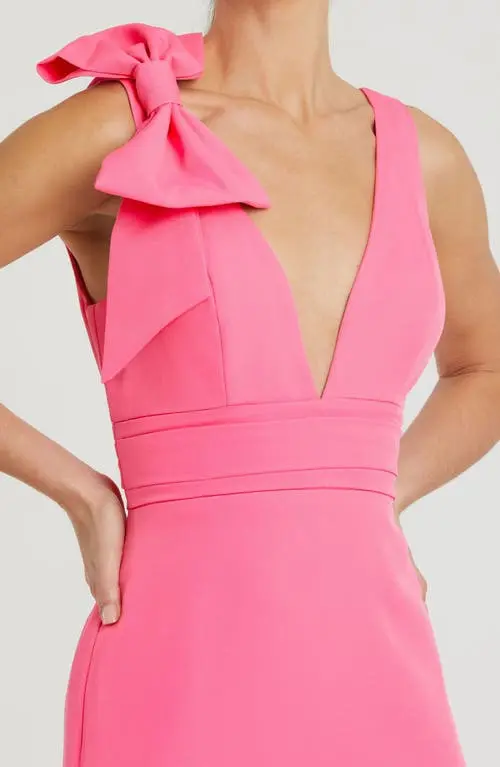 Mac Duggal Sleeveless V-neck Bow Detail Mermaid Gown - Candy Pink