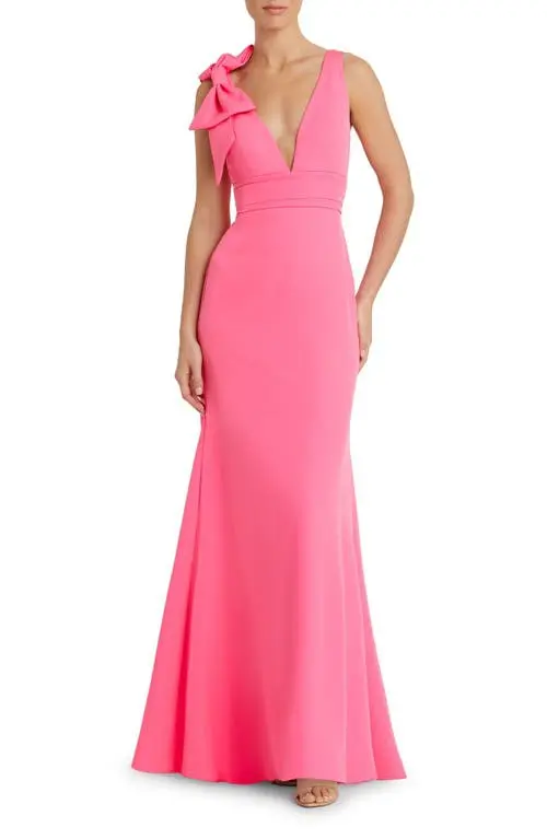 Mac Duggal Sleeveless V-neck Bow Detail Mermaid Gown - Candy Pink