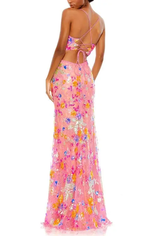 Mac Duggal Embellished Lace Strappy Column Gown