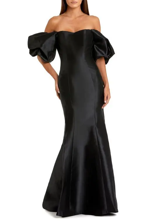 Mac Duggal Sweetheart Off-the-shoulder Puff Sleeve Gown - Black