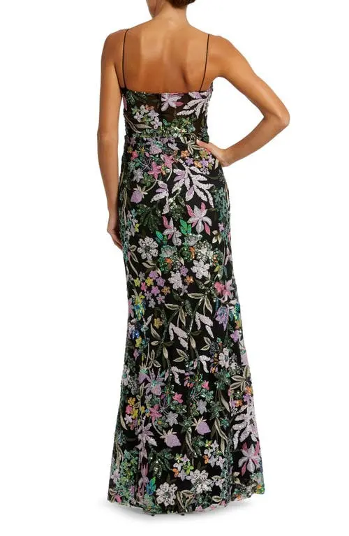 Mac Duggal Floral Embroidered Bustier Trumpet Gown - Black Multi