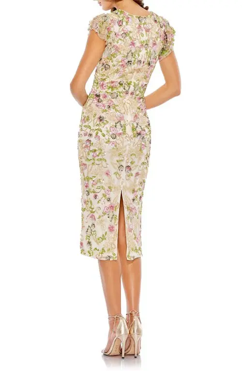 Mac Duggal Floral Embellished Flutter Cap Sleeve Dress