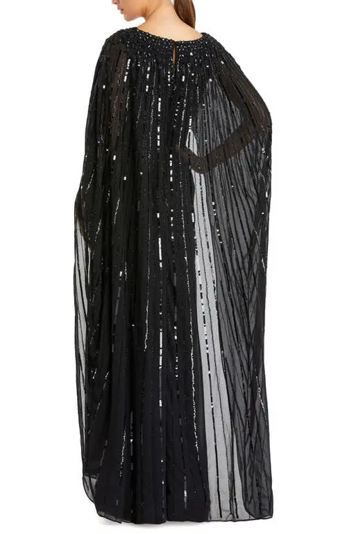 Mac Duggal Embellished Column Cape Gown - Black