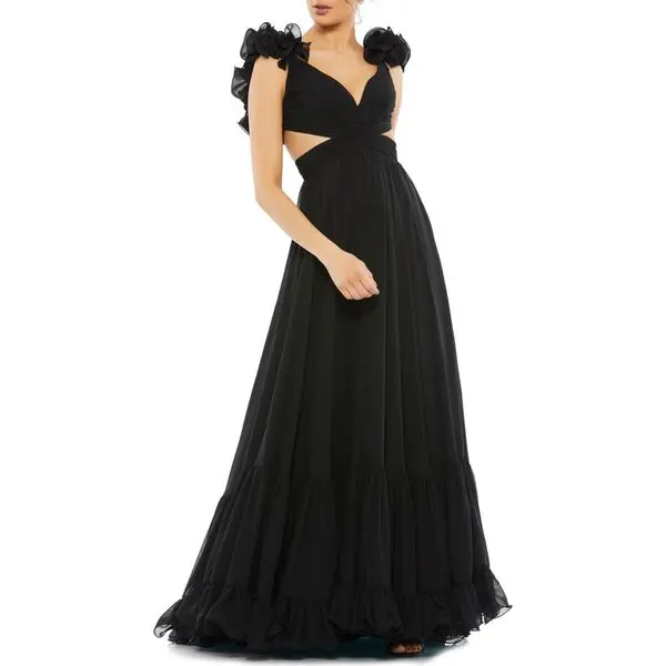 Mac Duggal Sleeveless Ruffle Tiered Chiffon Gown - Black