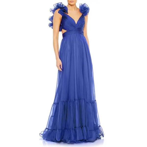 Mac Duggal Sleeveless Ruffle Tiered Chiffon Gown - Cobalt