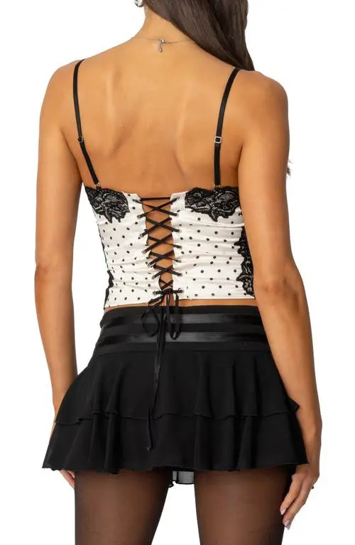 EDIKTED Mallie Polka Dot Lace Trim Corset Top
