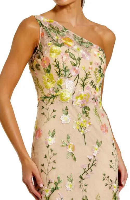 Mac Duggal One-shoulder Embroidered Lace Gown - Yellow Multi