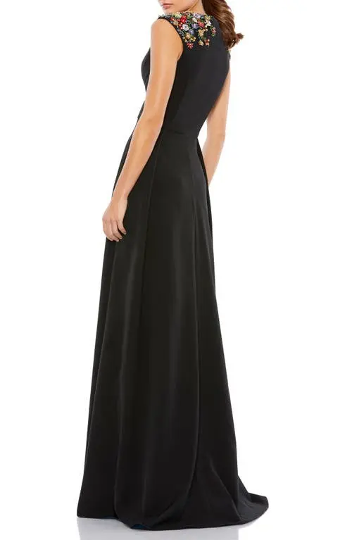 Mac Duggal Beaded V-neck Gown - Black