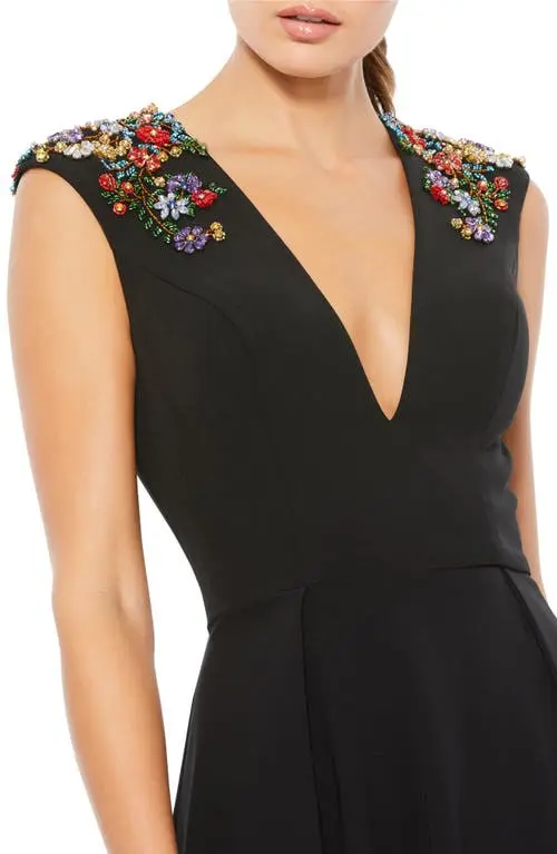 Mac Duggal Beaded V-neck Gown - Black