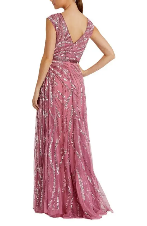 Mac Duggal Cap Sleeve Embellished Gown - Plum