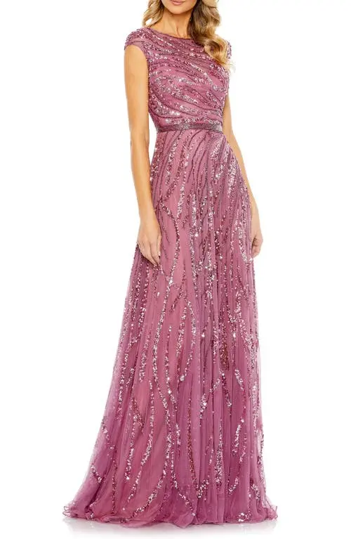 Mac Duggal Cap Sleeve Embellished Gown - Plum
