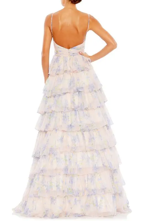 Mac Duggal Floral Cut Out Ruffle Layered Gown - Violet Multi