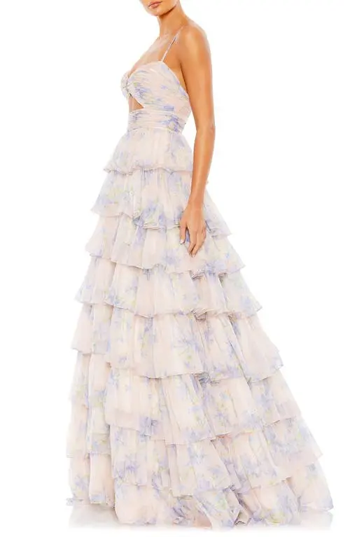 Mac Duggal Floral Cut Out Ruffle Layered Gown - Violet Multi