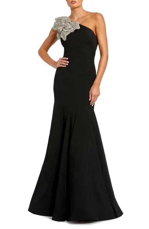 Mac Duggal Crepe One Shoulder Trumpet Gown - Black