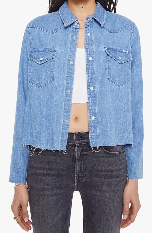 MOTHER The Super Exes Frayed Step Hem Crop Denim Shirt - Playing For Keeps