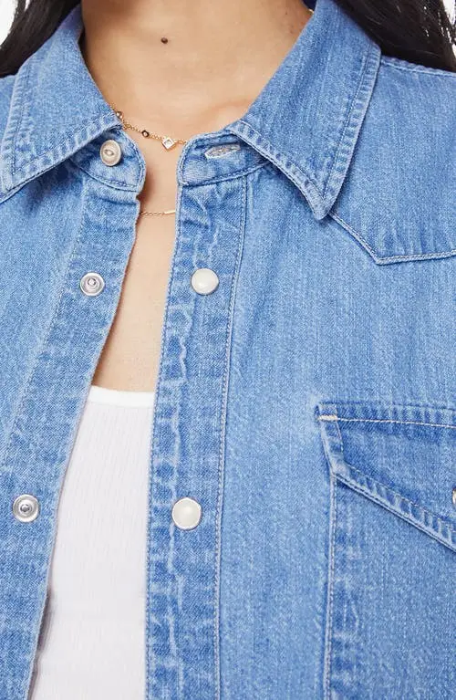 MOTHER The Super Exes Frayed Step Hem Crop Denim Shirt - Playing For Keeps
