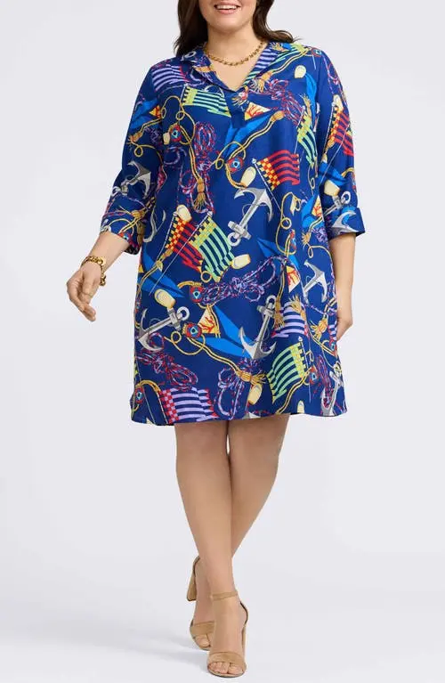 Foxcroft Sloane Nautical Print Shirtdress