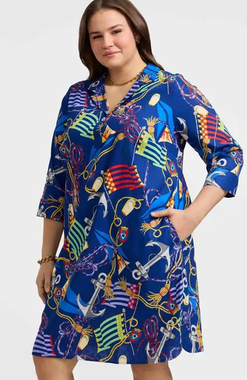 Foxcroft Sloane Nautical Print Shirtdress