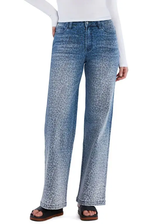 WASH LAB DENIM Animal Print Straight Leg Jeans - Shark Leopard