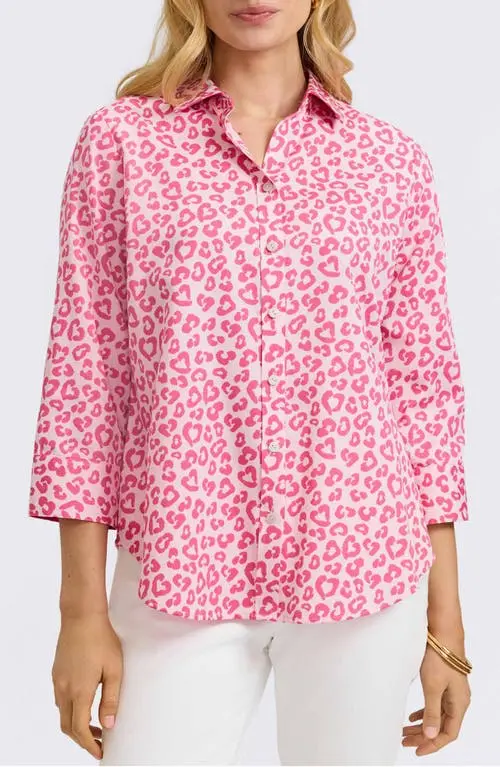 Foxcroft Margie Leopard Print Three-quarter Sleeve Cotton Shirt