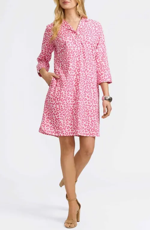 Foxcroft Sloane Leopard Spot Shirtdress - Pink Flambe Multi