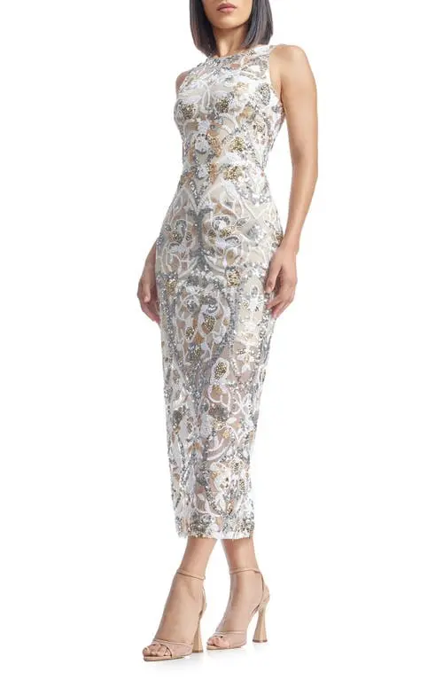 Dress The Population Helena Sequined Dress - Gold Multi | Editorialist