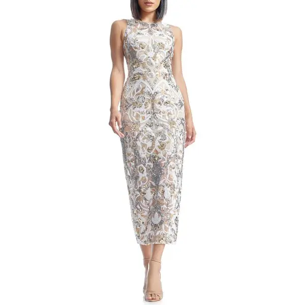 Dress The Population Helena Sequin Floral Sheath Dress - Gold Multi