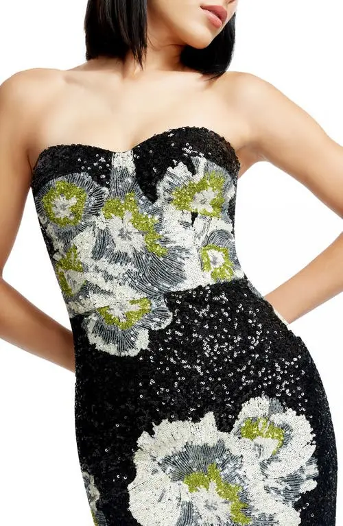 Dress The Population Vada Floral Sequin Gown - Black Multi