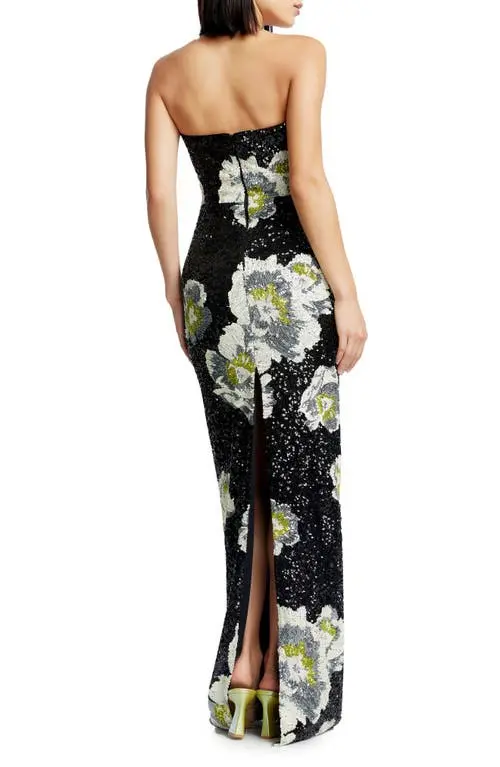 Dress The Population Vada Floral Sequin Gown - Black Multi