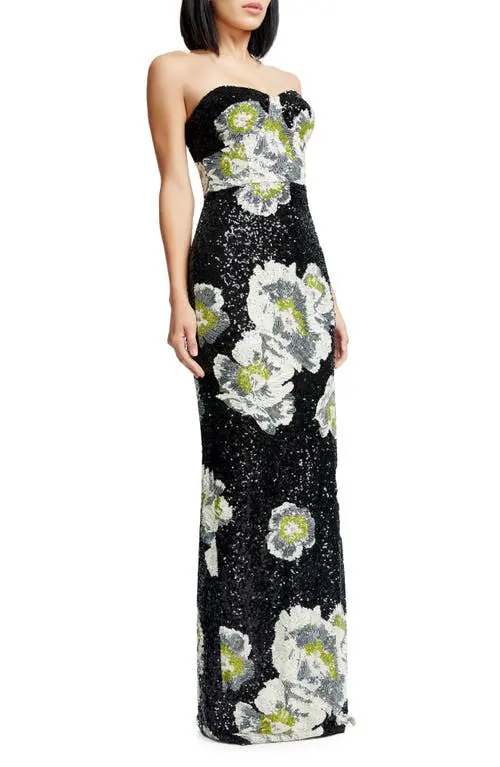 Dress The Population Vada Floral Sequin Gown - Black Multi