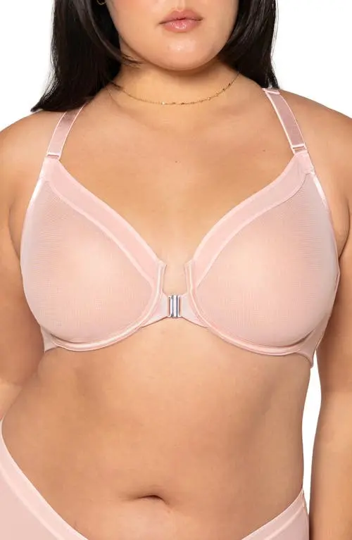 CURVY COUTURE Sheer Mesh Front Clasp Racerback Underwire Bra - Blushing Rose