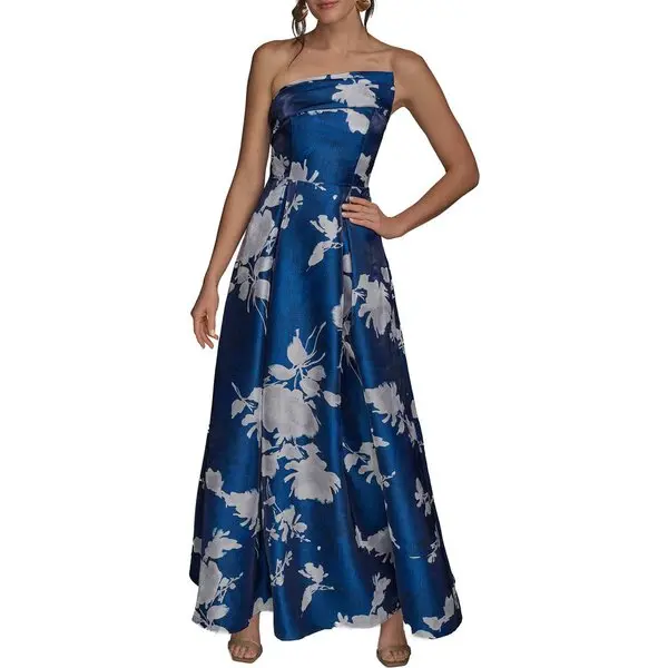 Donna Karan New York Floral Print Strapless Gown - Marbella Multi
