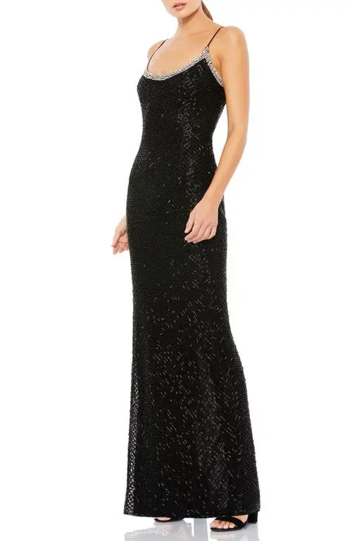 Mac Duggal Rhinestone Encrusted Beaded Gown - Black