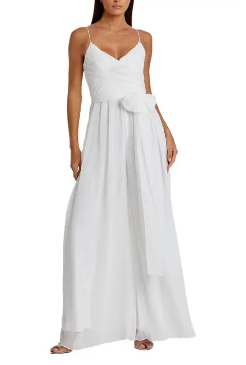 Mac Duggal Faux Wrap Wide-leg Jumpsuit - White
