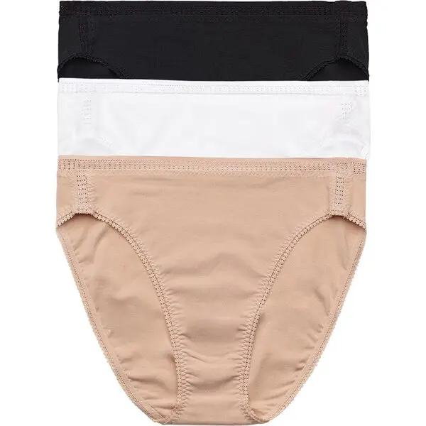 ON GOSSAMER Cabana Cotton Assorted 3-pack High Cut Briefs - Black/ White/ Champagne