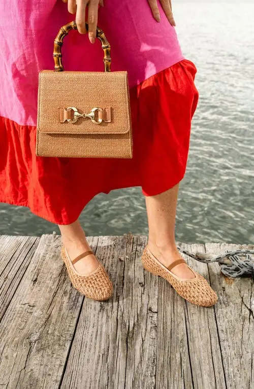 PATRICIA GREEN Monaco Raffia Mary Jane Ballet Flat - Cognac Raffia