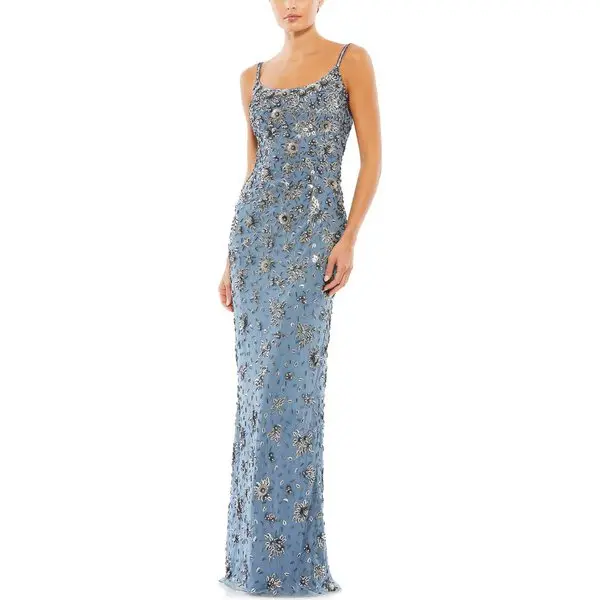 Mac Duggal Embellished Scoop Neck Gown - Slate Grey
