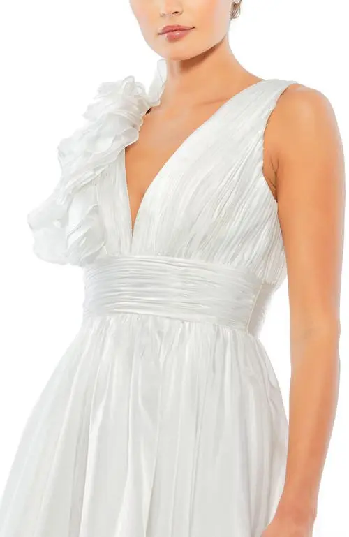 Mac Duggal Ruffle Shoulder Empire Waist Dress