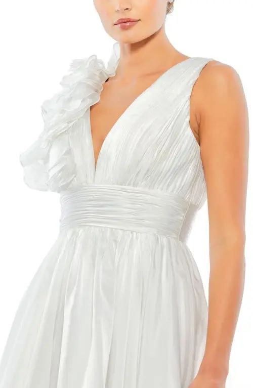 Mac Duggal Ruffle Shoulder Empire Waist Dress