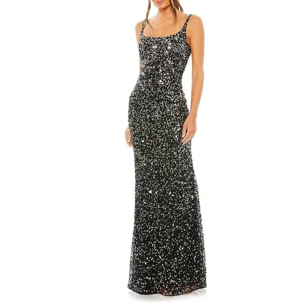Mac Duggal Sequined Low Back Gown - Black