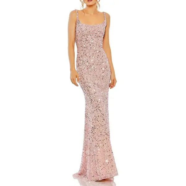 Mac Duggal Sequined Low Back Gown - Pink