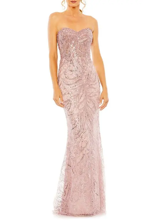 Mac Duggal Strapless Rhinestone Embellished Trumpet Gown - Blush