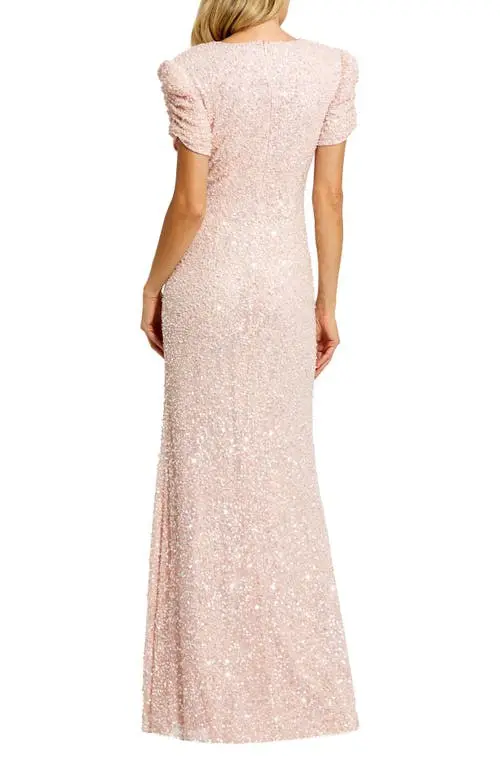 Mac Duggal Embellished Mesh High-neck Short Sleeve Gown - Blush