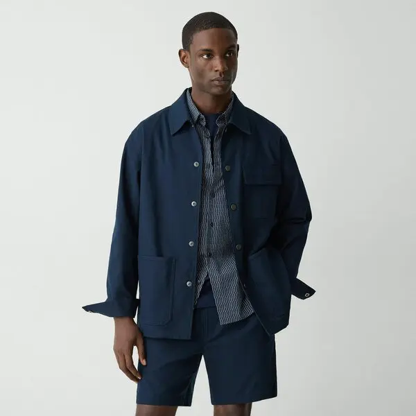 Theory Utility Coat In Stretch Cotton Canvas - Baltic