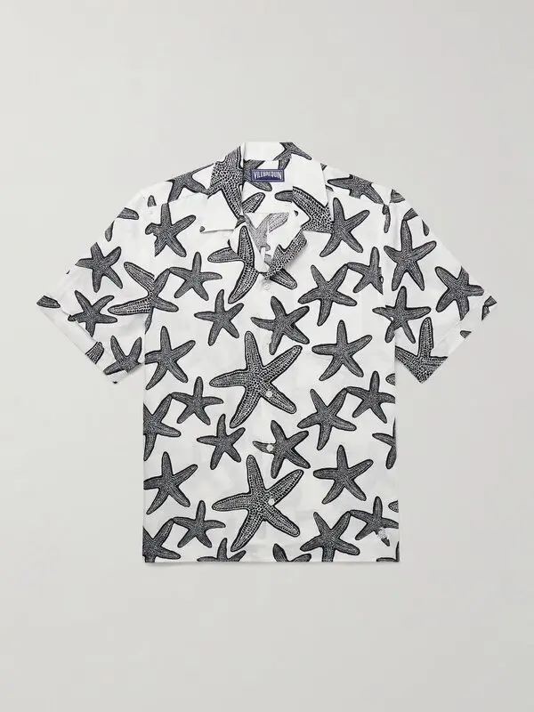 Vilebrequin Charli Camp-collar Printed Linen Shirt - White