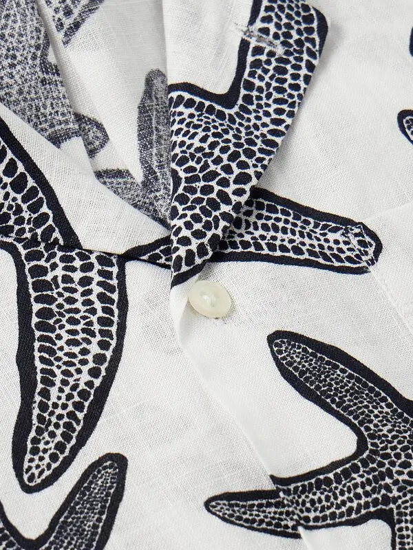 Vilebrequin Charli Camp-collar Printed Linen Shirt - White