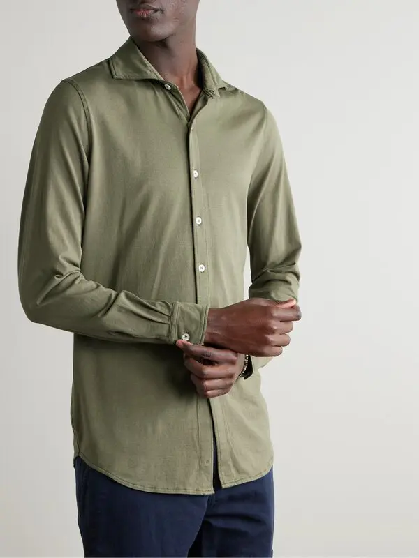 Altea Palmer Cutaway-collar Stretch-cotton Jersey Shirt