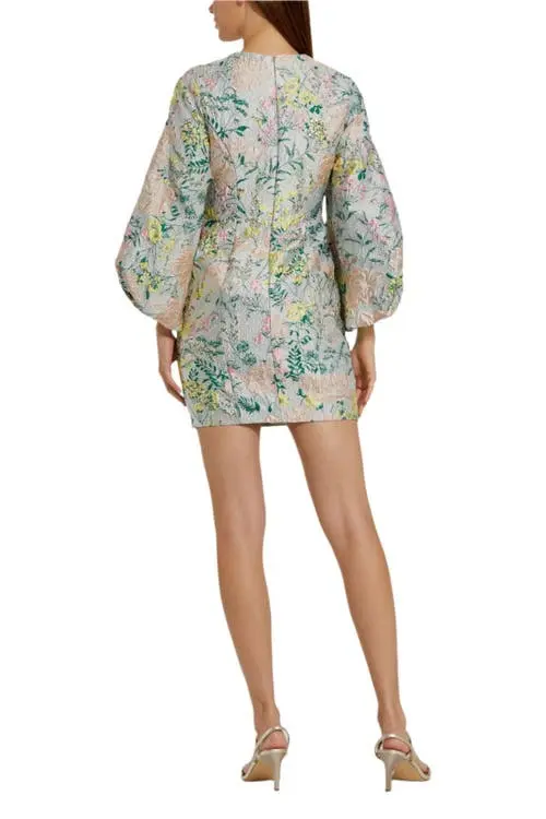 Mac Duggal Floral Brocade Puff Sleeve Mini Dress - Pastel Multi