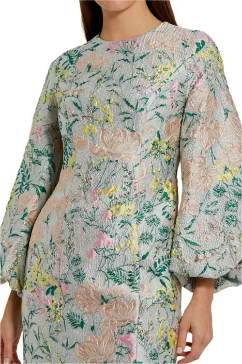 Mac Duggal Floral Brocade Puff Sleeve Mini Dress - Pastel Multi